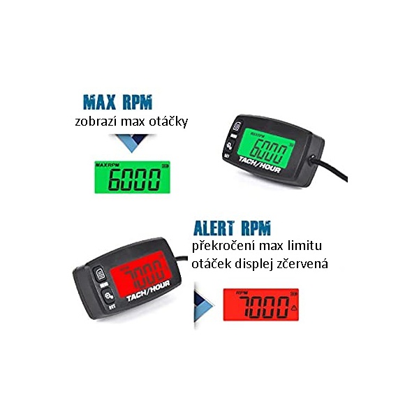 Multifunkčný merač motohodín a otáčok, podsvietený, resetovateľný ...