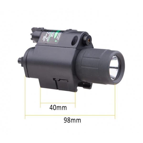 Tactical Flashlight with Laser on 22mm Rail, Green